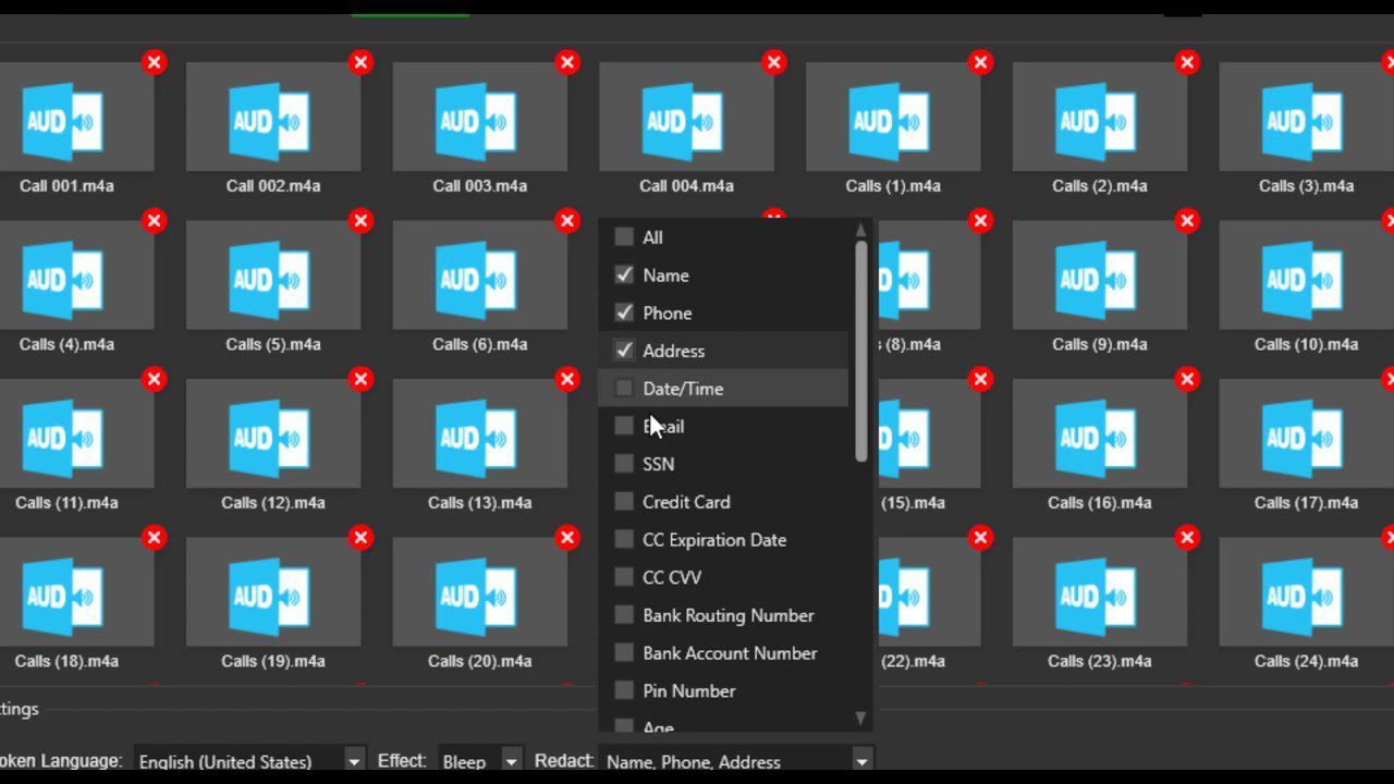Redact Credit Cards Info (PCI-DSS) from Thousands of Audio Recordings