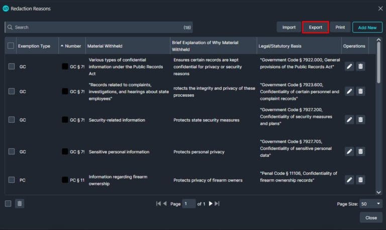 How to: Export and Import Your Redaction Reasons