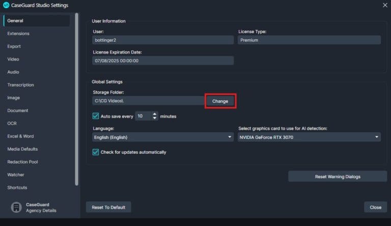How to: Change Your CaseGuard Default Storage Folder