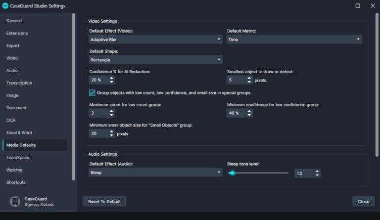 CaseGuard | How to: Configure Your CaseGuard Media Defaults